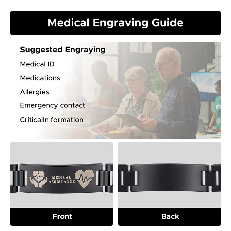 OMTech Medical Alert ID Bracelets, Stainless Steel Adjustable Wrist St